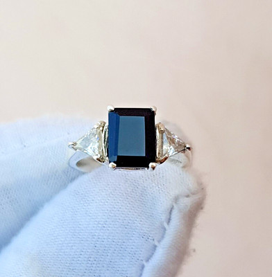 Black Onyx Emerald Cut Ring, Black Onyx Trillion Ring, Onyx Silver Ring ...