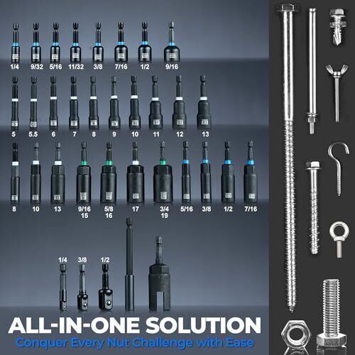 Magnetic Nut Driver Set 34pcs Impact Driver Bit Set Deep Nut Driver Set ...