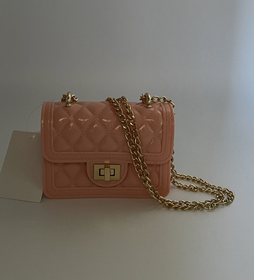 Pink Jelly Quilted Texture Pouch Cute Mini Bag Gold Chain Strap Flap ...