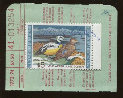 NORTH CAROLINA 1973 Resident Hunting + Fishing License RW40 Federal ...