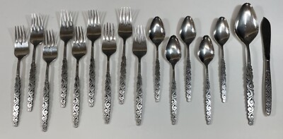 16PC INTERNATIONAL SILVER LYON FLORENTINE SCROLL MIXED STAINLESS ...