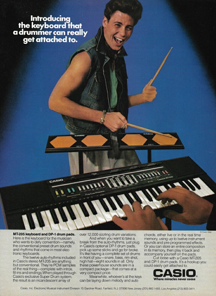 Casio MT-205 Keyboard & DP-1 Drum Pads 1986 Promo Ad 8x11 Mini Poster ...