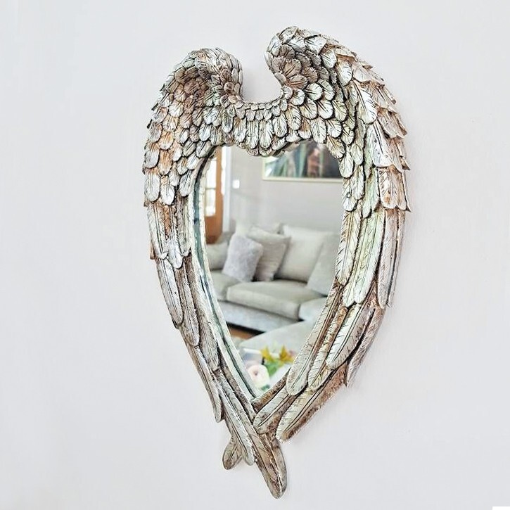 Feather Angel Wings Mirror Distressed Silver Hanging Mounting Home ...