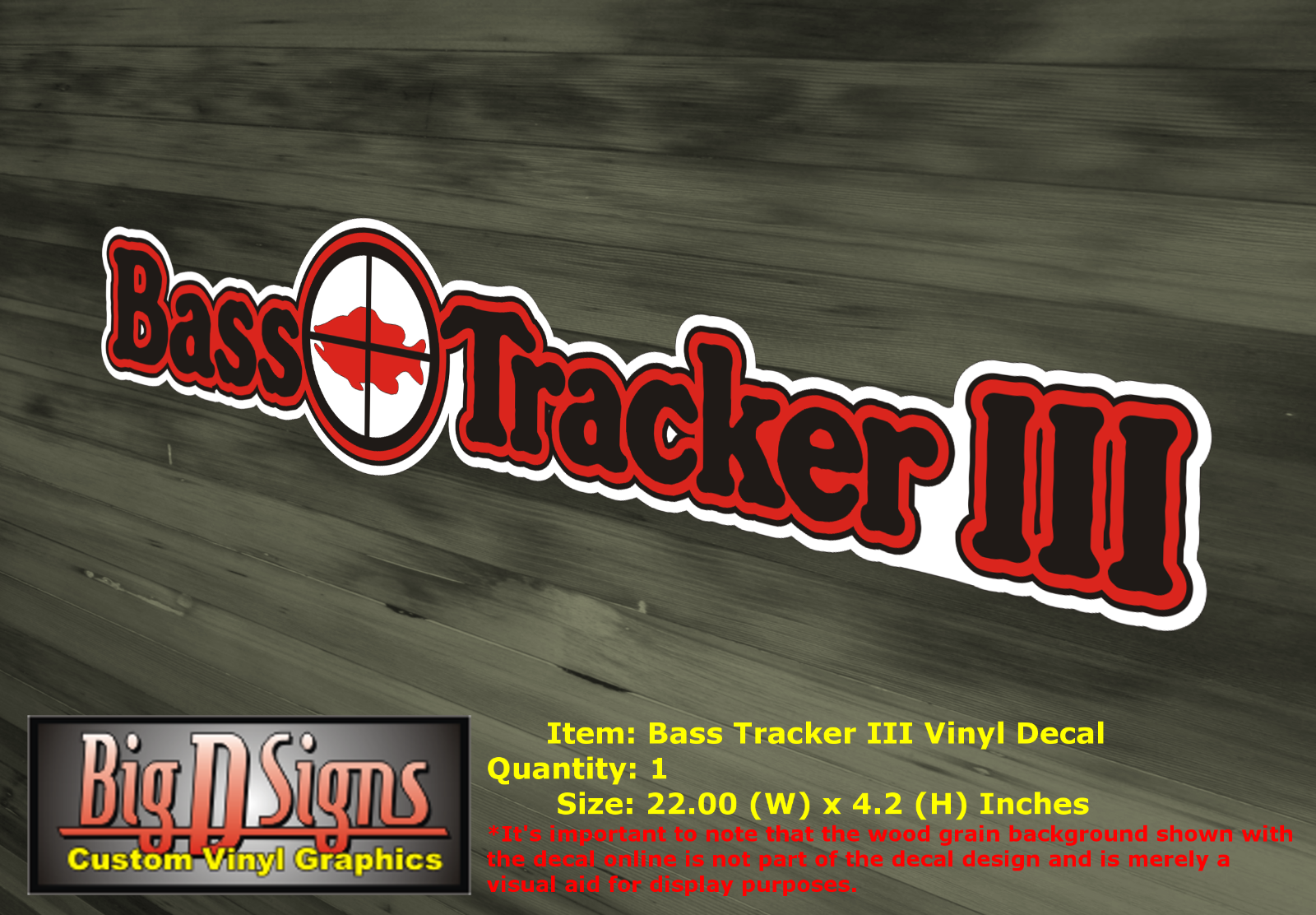 Bass Tracker III Boat Vinyl Decal 22.0" x 4.2" Vintage Replica (Qty 1 ...