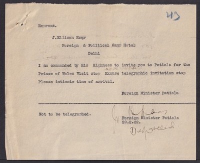 India 1922 HRH The Prince of Wales Visit invitation letter | eBay UK