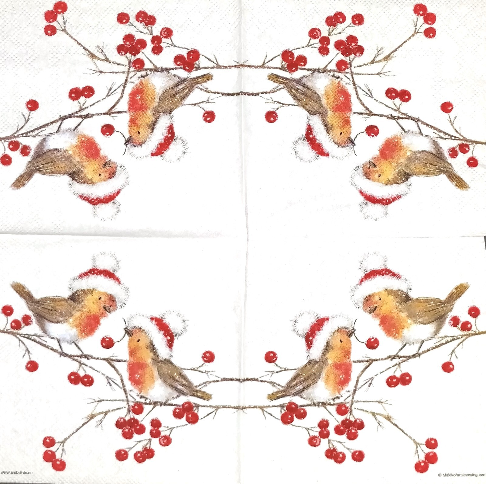 Z116# 3 x Single SMALL Paper Napkins For Decoupage Robin Bird Pair On ...