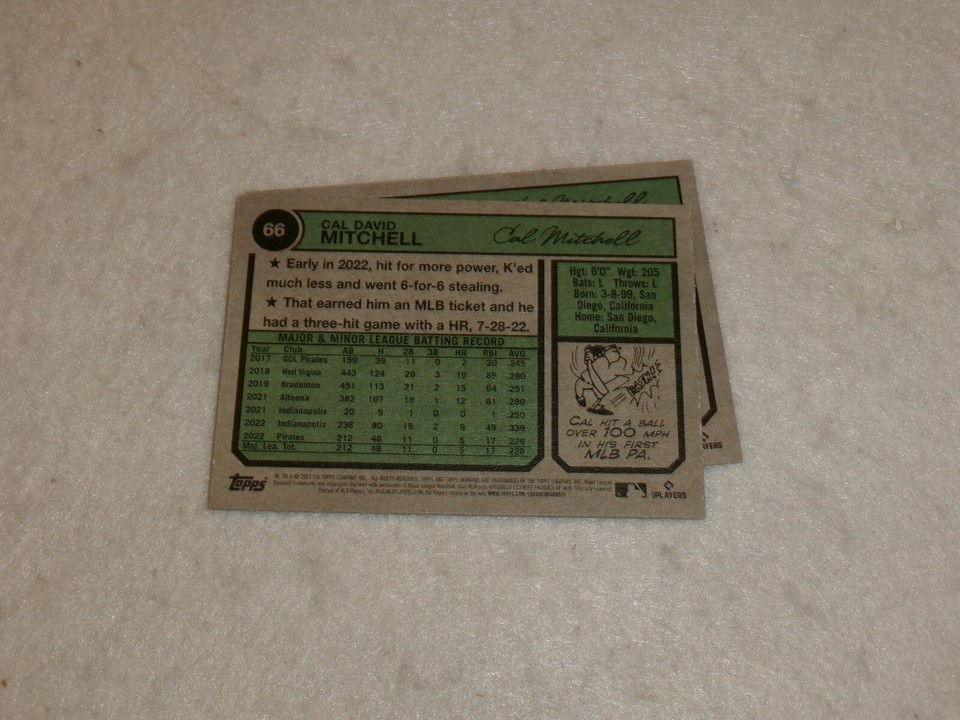 2023 TOPPS HERITAGE CAL MITCHELL Lot of 2 ROOKIE BASEBALL CARD LOT #66 ...