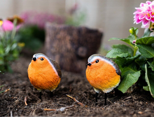 2pc Red Breast Robin Outdoor Garden Ornaments Bird Statues Resin Home ...