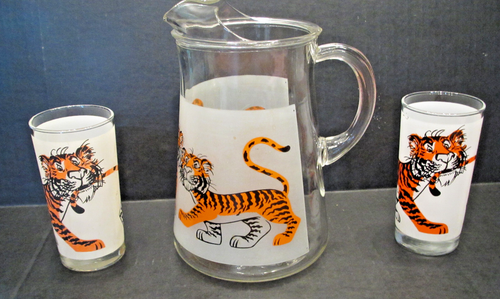 Vtg MCM 1960s Esso Exxon Frosted Tiger Pitcher & Two 12oz Tiger ...