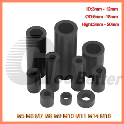 M5 M6 M7 M8 M9 M10 M11 M14 M16 Black Plastic Nylon Spacers Standoff ...
