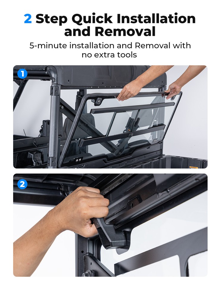 UTV Sliding Glass Rear Window for Polaris Ranger 1000/XP 900/Crew/Full ...