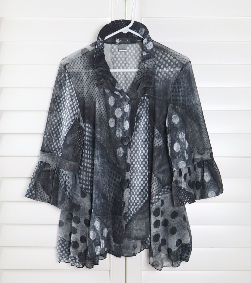 DAMEE, Inc $150 Mesh Stretch Sheer Denim Polka Dot Print Jacket Top ...