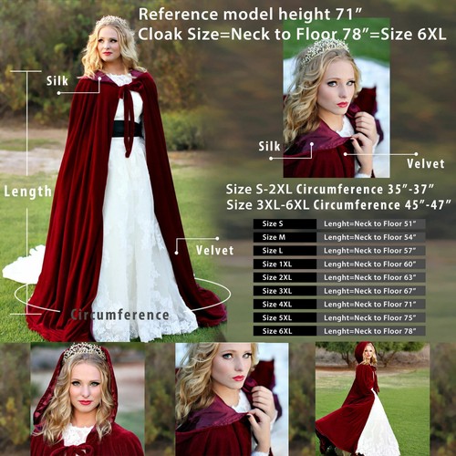 Black Black Velvet Hooded Cloak Long Wedding Cape Halloween Plus Size S ...