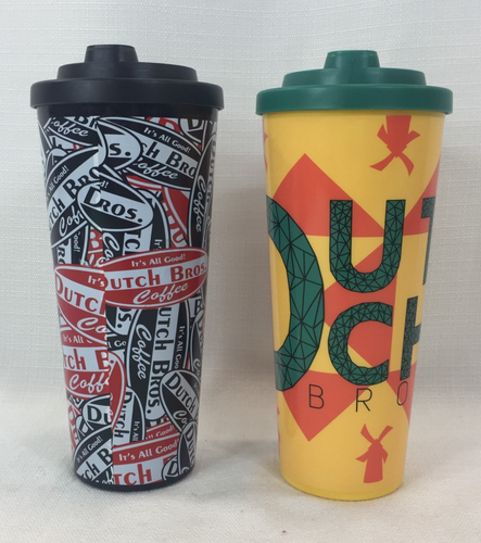 Lot of 2 Dutch Brothers Coffee Plastic Tumblers w/ Lids 16 oz. Travel ...