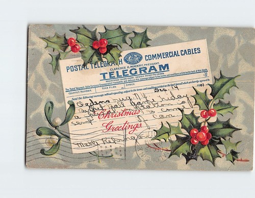Postcard Christmas Greetings Telegram Christmas Holly Art Print ...