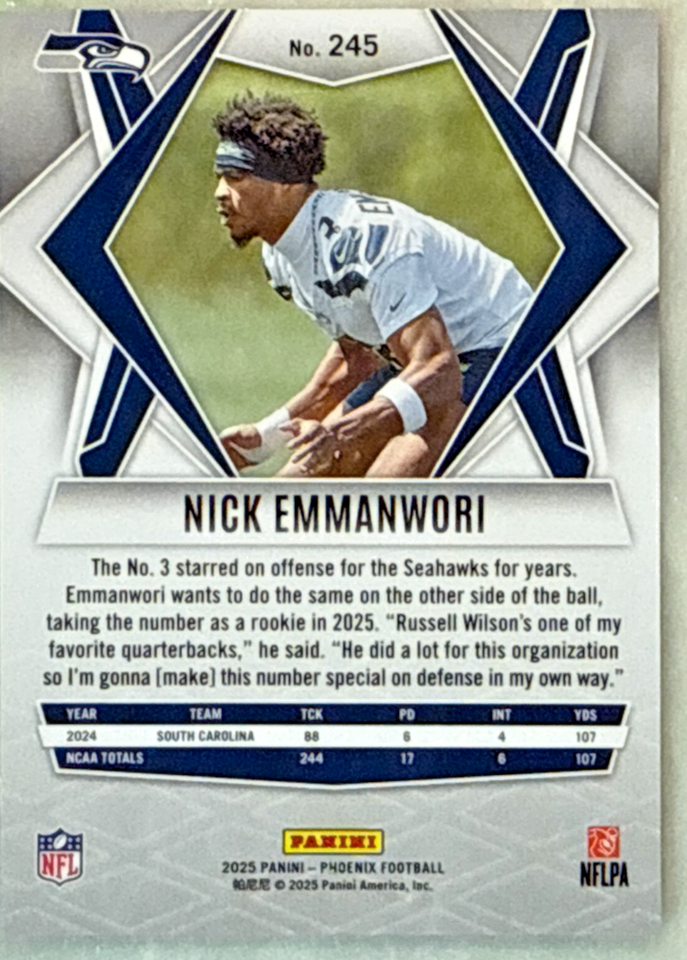 Nick Emmanwori RC 2025 Panini Phoenix Silver Lazer Rookie Card #245 ...