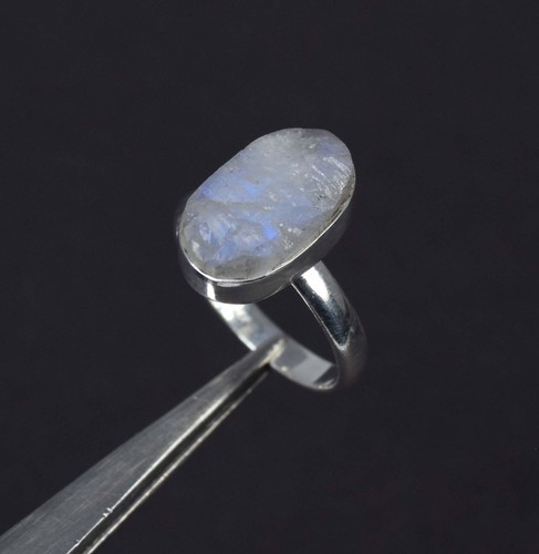 925 Solid Sterling Silver Rough White Rainbow Moonstone Ring -8 us o390 | eBay