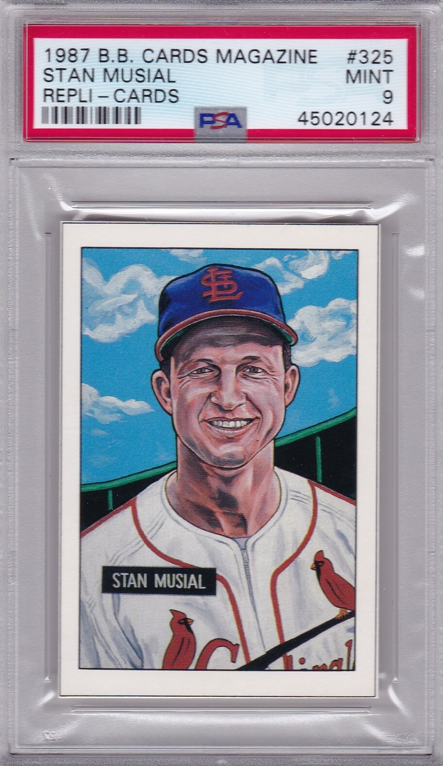 1987 B.B. Cards Magazine #325 STAN MUSIAL PSA 9 MINT Repli-Cards Tough ...