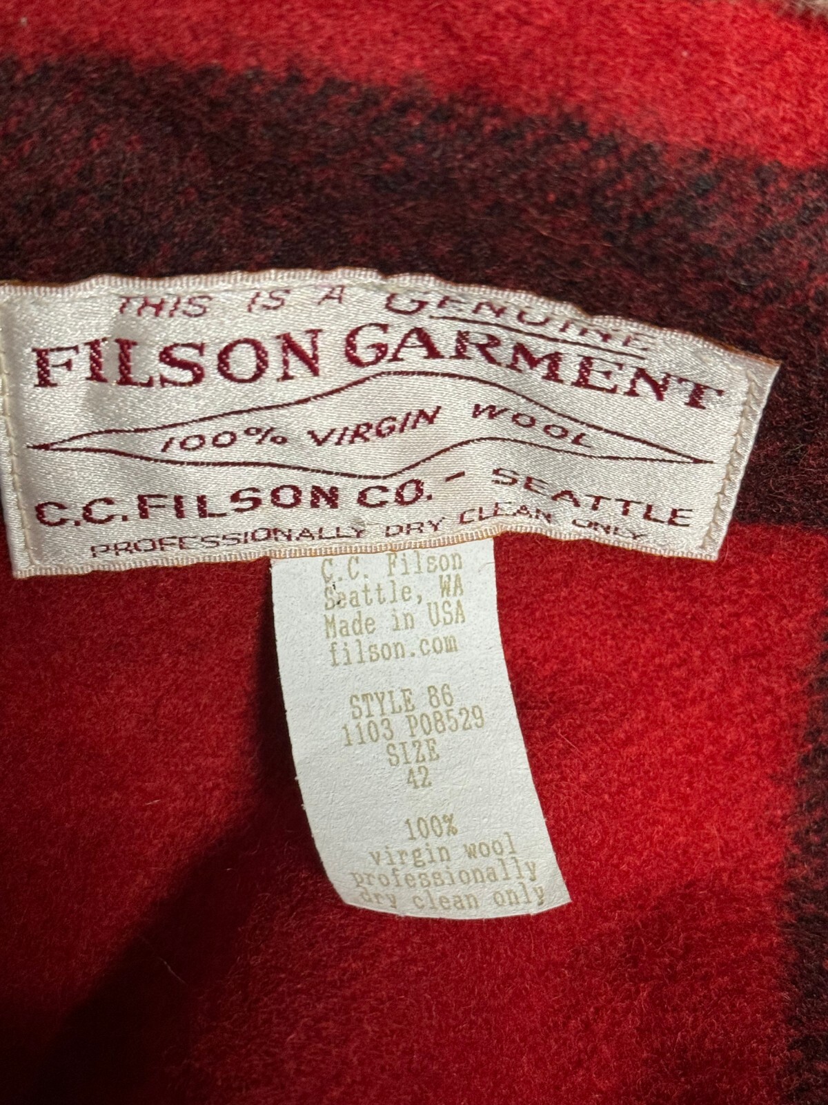 Filson Double Mackinaw Wool Packer Coat Red Plaid She… - Gem