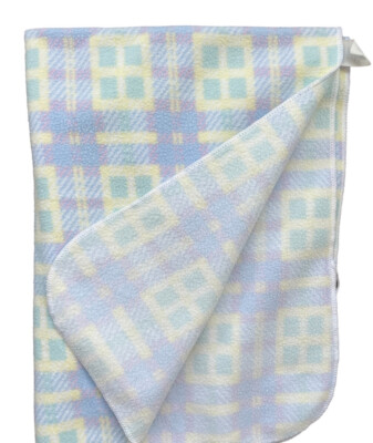 Vintage Springmaid Pastel Plaid Baby Blanket Fleece Blue Green Yellow ...