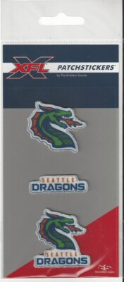 XFL Seattle Dragons Patch Set of 3 Embroidered Logo Sticky Back in Pkg ...