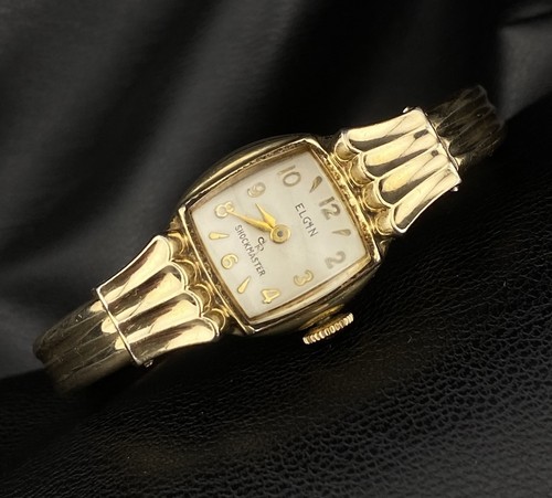 Vintage Elgin Shock master Ladies Dainty Clasp Bracelet Watch 10K GF ...