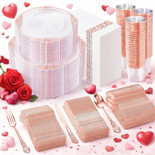 700PCS Rose Gold Plastic Plates - Clear Rose Gold Plastic Dinnerware ...