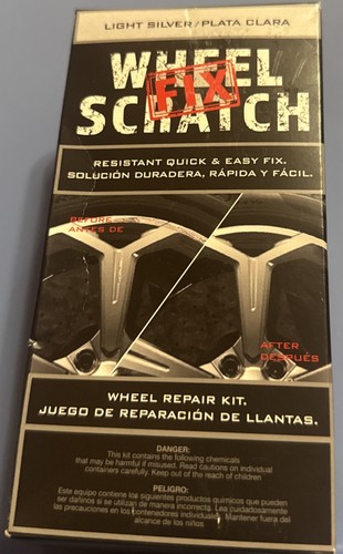 WHEEL SCRATCH FIX Light Silver Repair Kit Rim Touch Up Paint Curb Rash ...