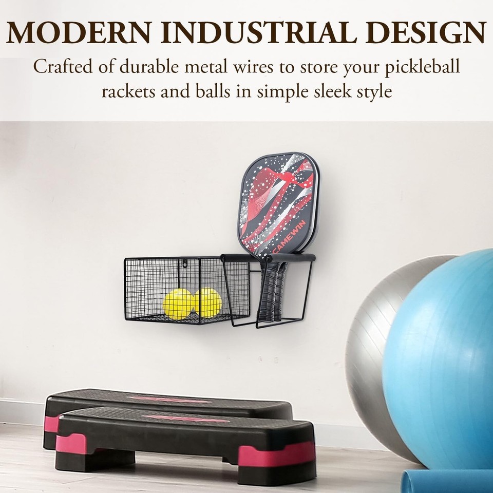 Wall Mounted Black Metal Pickleball Paddle Rack and Storage, Equipment ...