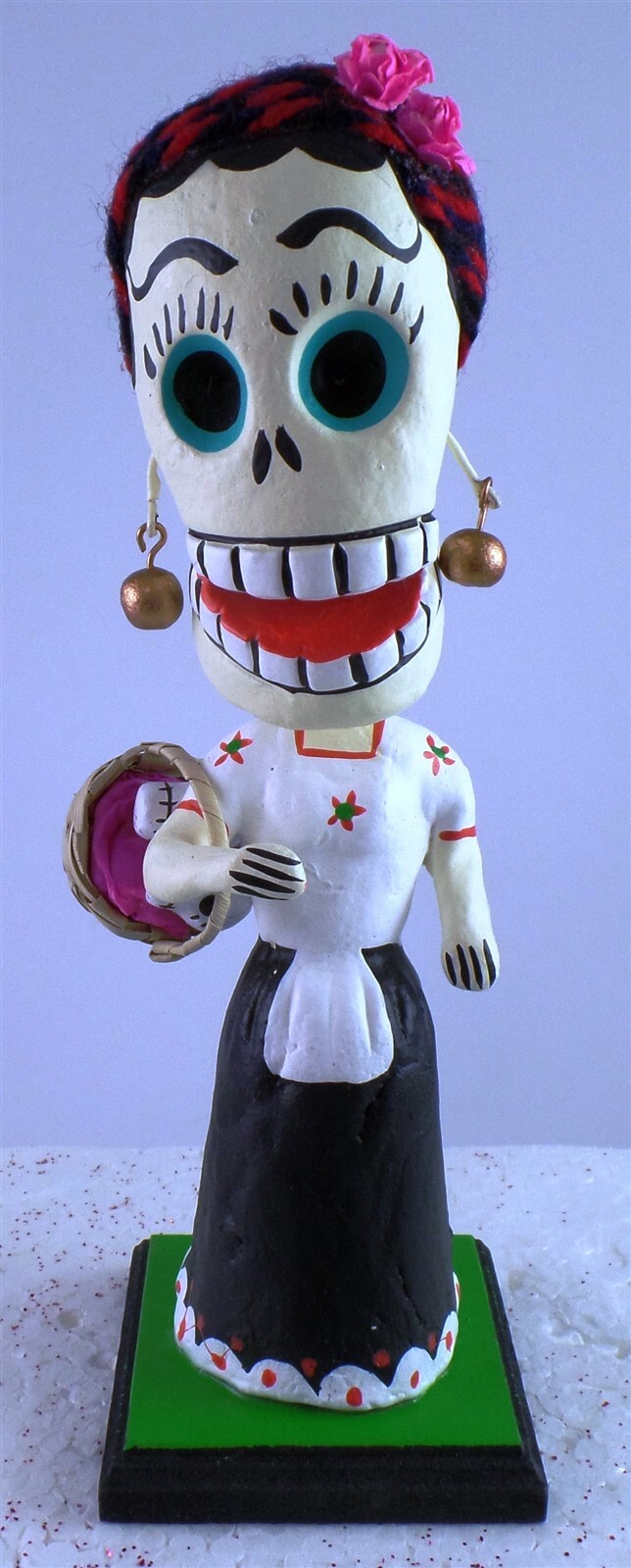 Woman Frida Kahlo SKELETON 6" handmade clay Day of the Dead FIGURE ...