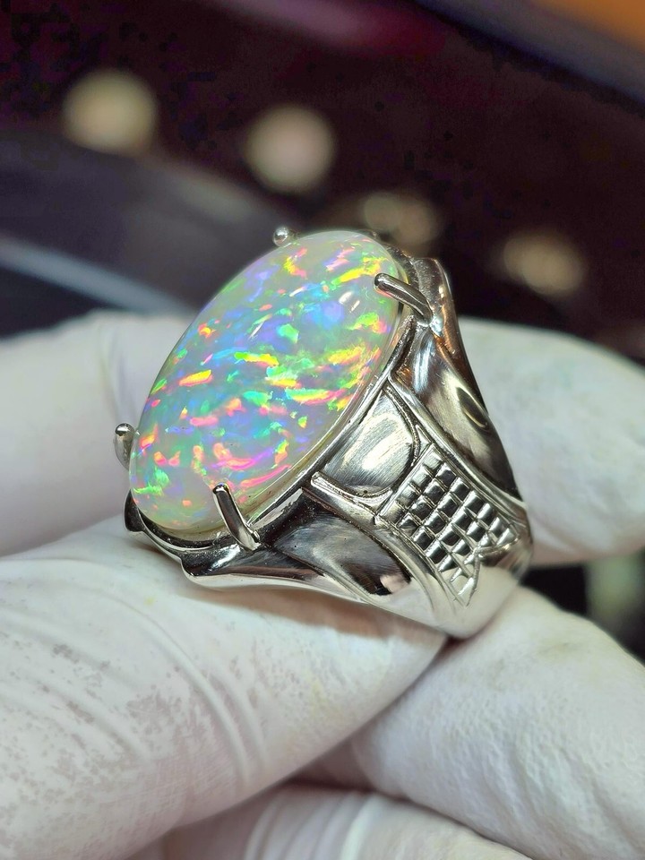 AAA+ Natural Fire Opal Men's Ring In 925 Solid Sterling Silver Ring For ...