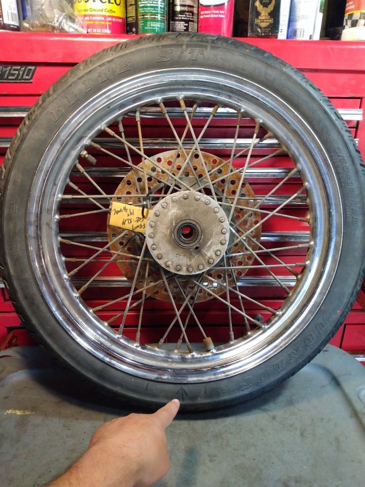 Harley Sportster Shovelhead Chrome 19" 40 Spoke Single Disk Front Wheel ...