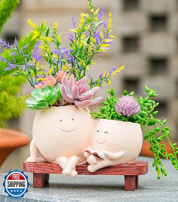 Cute Head Planter with Smiley Face, Double Pots in One, Novelty Plant ...