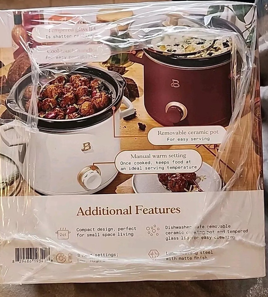 Beautiful 2 qt Slow Cooker Set, 2-Pack, White Icing and Merlot by Drew ...