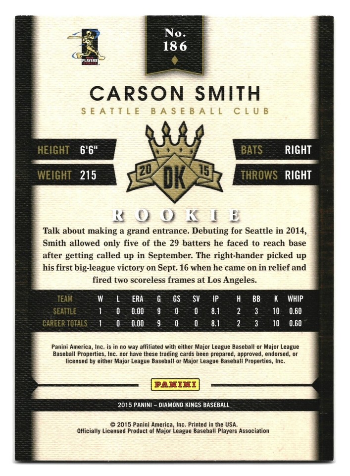 2015 Panini Diamond Kings Carson Smith Rookie Seattle Mariners #186 | eBay