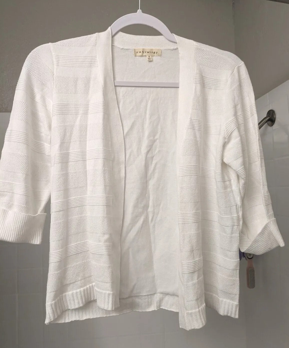 Retrology Womens White 3/4 Sleeve Open Front Cardigan Sweater Small | eBay