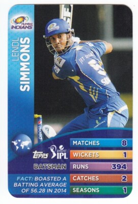 LENDL SIMMONS Mumbai Indians 2015 TOPPS IPL Trump Cricket Card | eBay