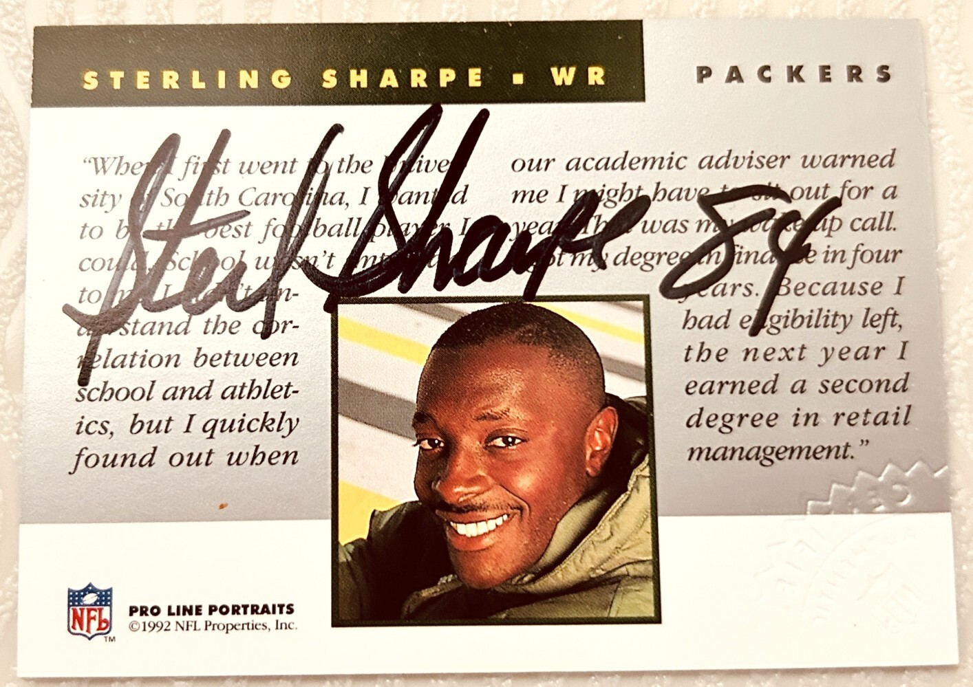 Sterling Sharpe certified autograph signed Packers 1992 Pro Line ...