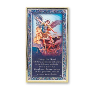 St. Michael Archangel Wood Plaque with Prayer, 9" x 5", Italy, Spanish ...