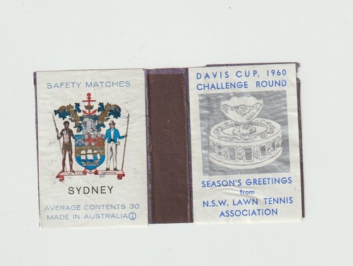 FEDERAL SYDNEY CREAST MATCHES BOX LABEL WITH DAVIS CUP 1960 LABEL 1 OFF ...