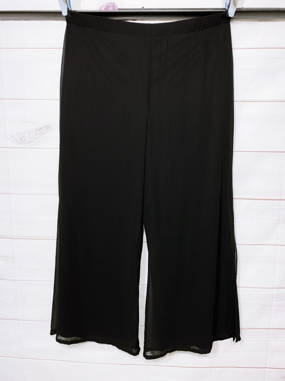 Susan Graver Style Womens Pants XL Black Crepe Overlay Wide Leg Elastic ...