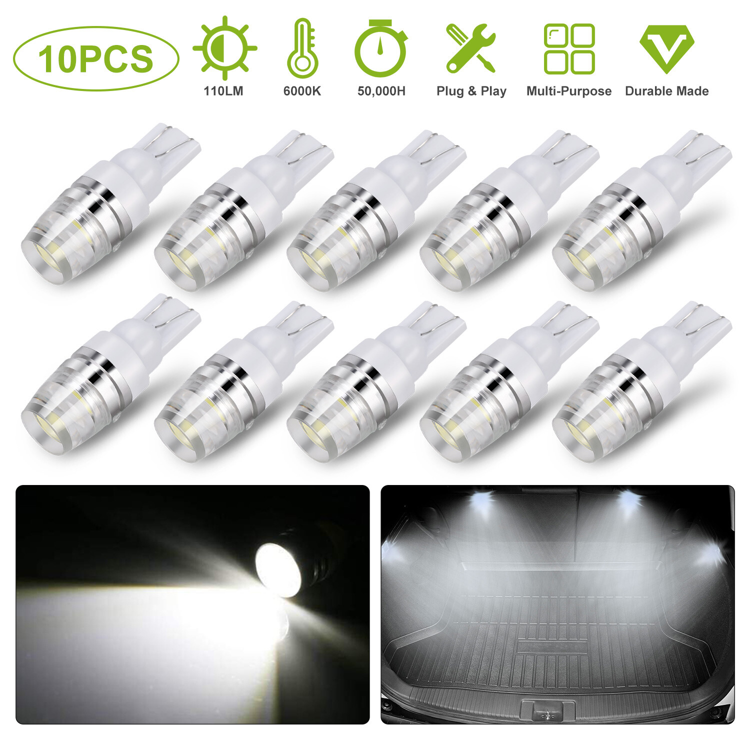 10pcs T10 Wedge Super Bright 1W 5730LED Light Bulbs Xenon White 192 168 ...