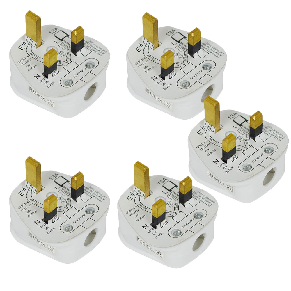 Standard UK Fused 13A 13 Amp White Mains 3 Pin Household Plugs Socket ...