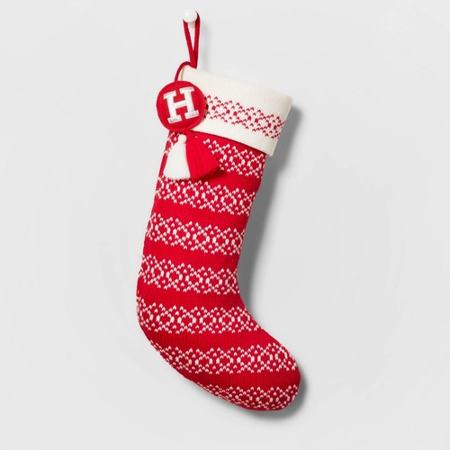 Letter H Knit Fair Isle Monogram Xmas Stocking Red/White Holiday ...