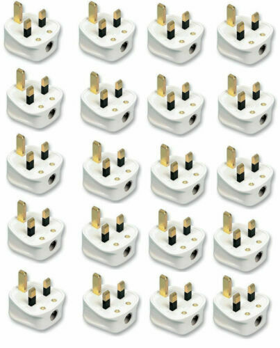 NEW 13AMP UK 3 PIN FUSED WHITE MAINS PLASTIC PLUG 13A SOCKET BULK ...