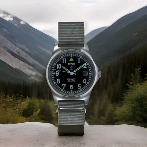 MWC G10LM Military Watch 50m Date Window Screw Case Back Grey Strap ...