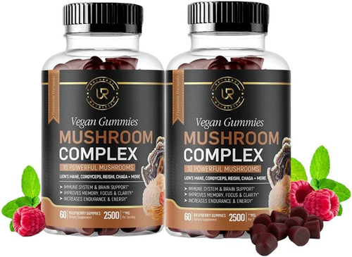 Mushroom Gummies | 10 Mushroom Supplement | 2 Pack | Turkey Tail, Chaga ...
