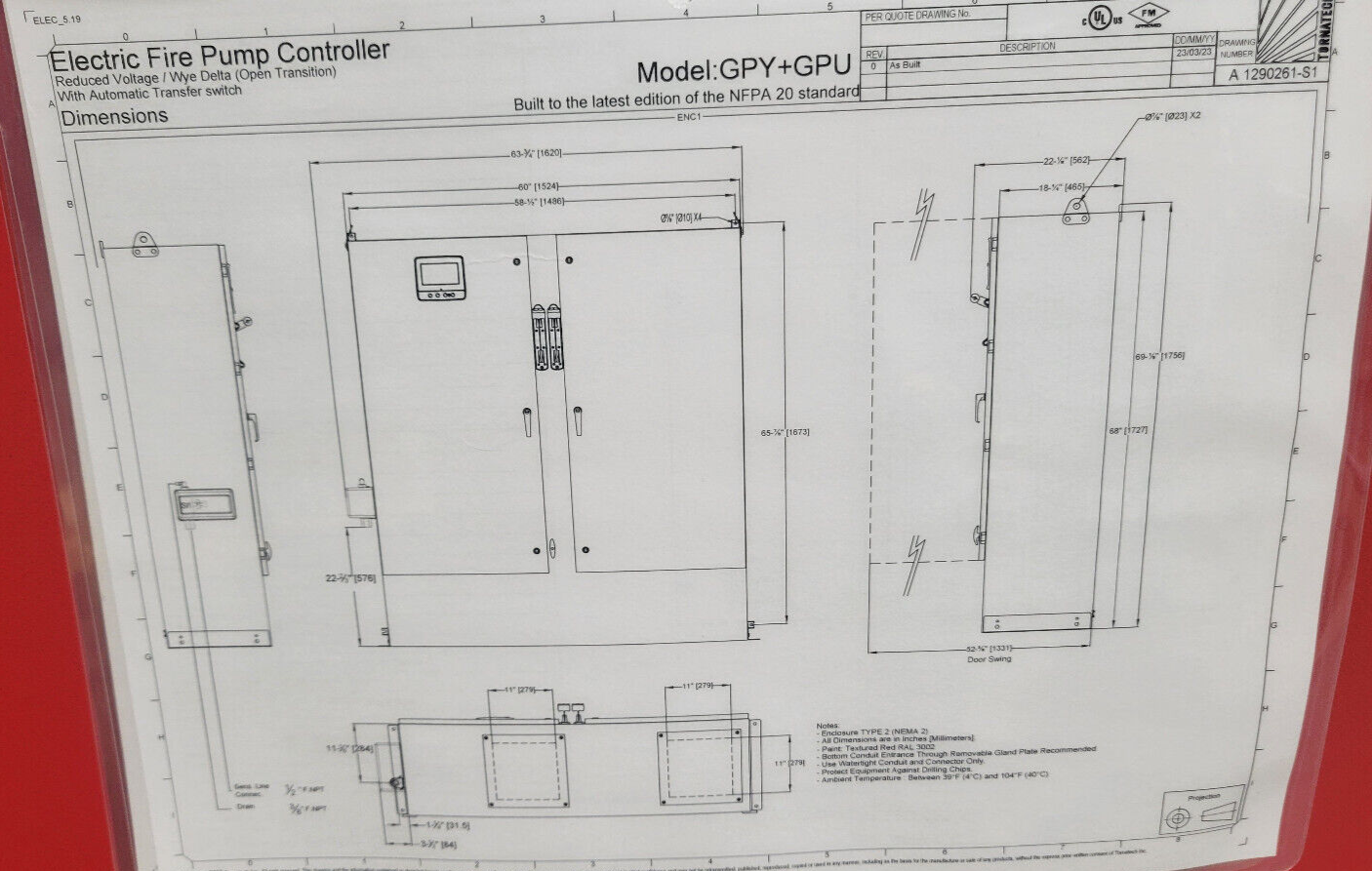Tornatech Fire Pump Controller Automatic Transfer Switch, 150HP, 208vac ...