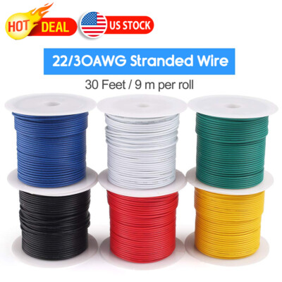 6 Rolls 30ft 22/30 AWG Flexible PVC Electric Wire Hook Up Coper Cable ...