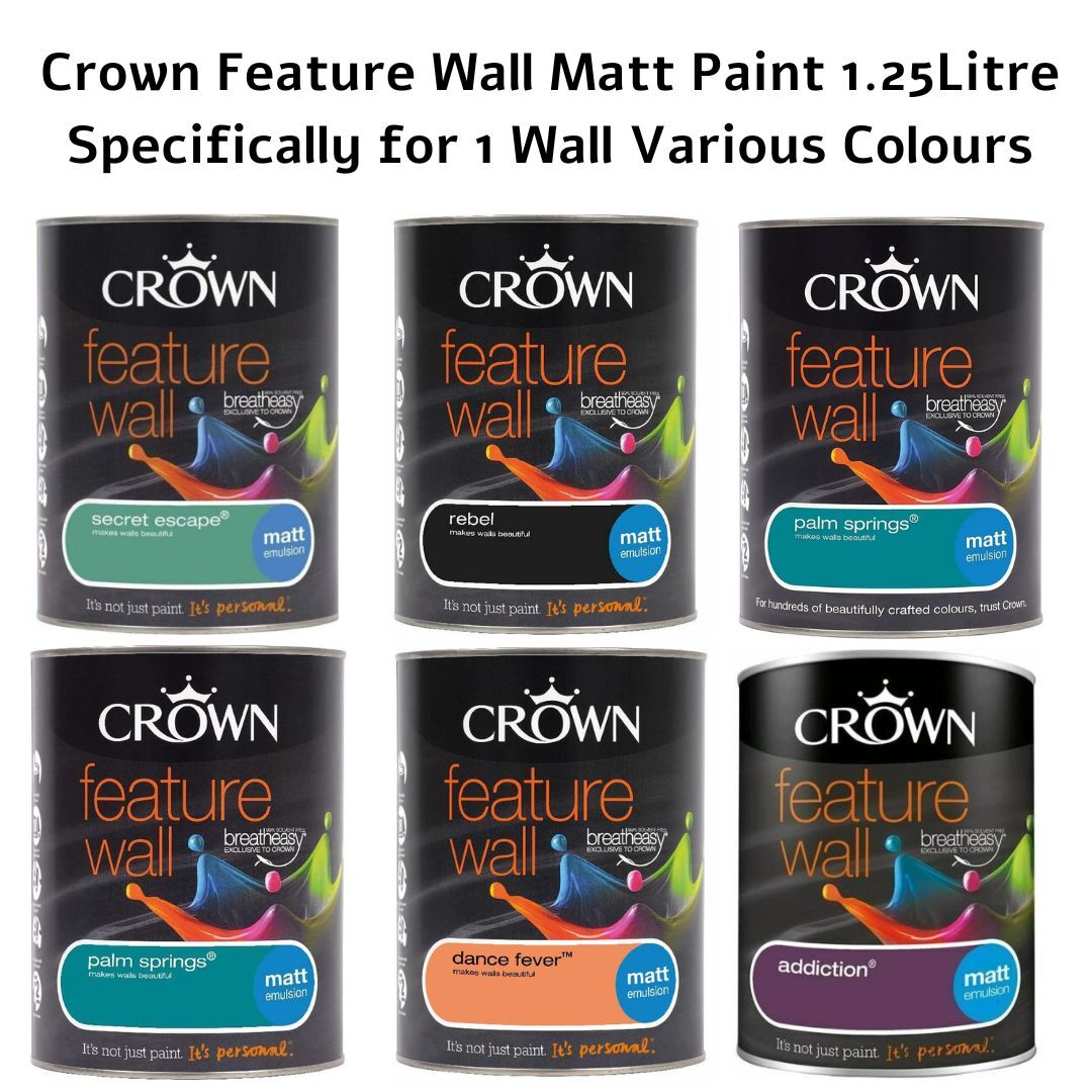 Crown Feature Wall Matt Paint 1.25Litre Specifically for 1 Wall Various ...